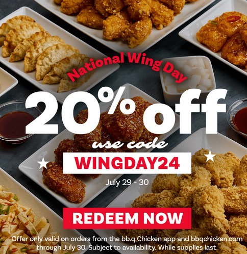 bb.q Chicken Restaurant National Chicken Wing Day Offer: Online or App ...
