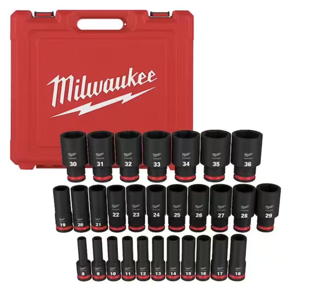 29-Piece Milwaukee Shockwave 1/2" Drive Metric 6 Point Impact Socket Set