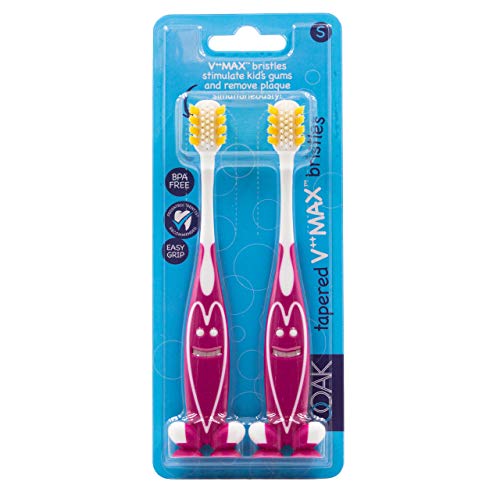 2-Pack Ooak Tapered V++Max Bristles Kids Toothbrush (Happy Face, Pink ...