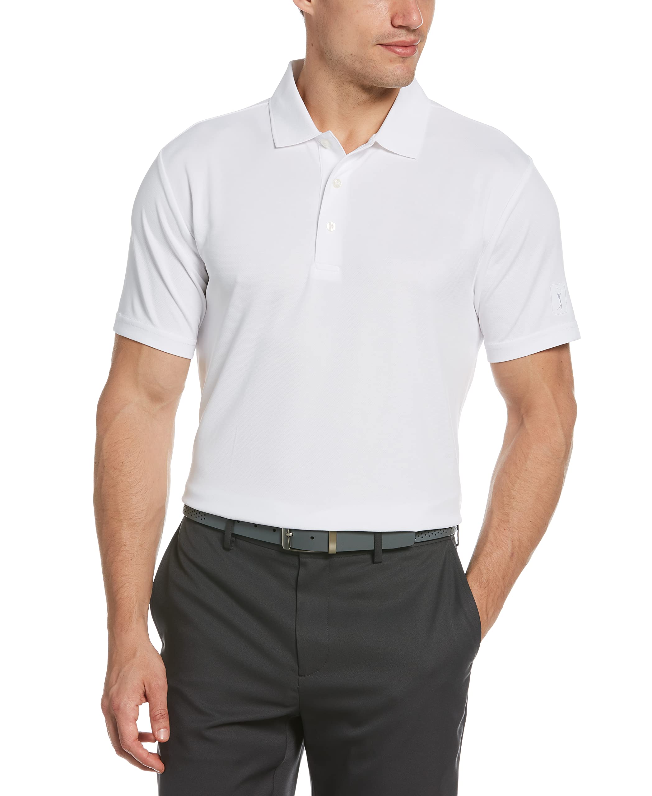 PGA TOUR Men's Airflux Solid Mesh Short Sleeve Polo Golf T-Shirt ...