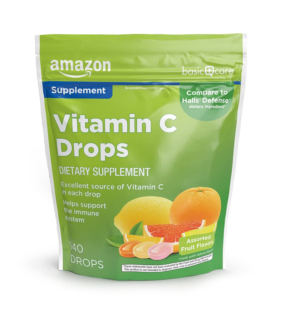 140-Count Amazon Basic Care Vitamin C Supplement Drops (Lemon, Orange ...