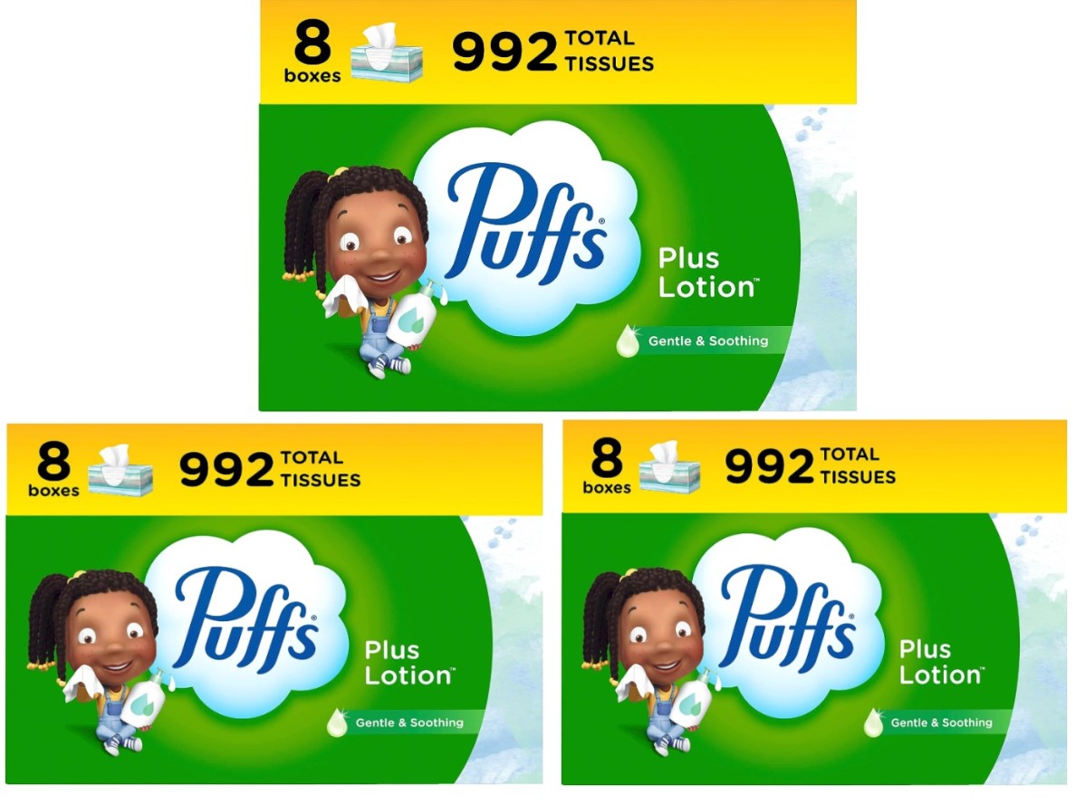 8-Pack 124-Sheet Puffs Facial Tissues:Plus Lotion or Ultra Soft Non ...