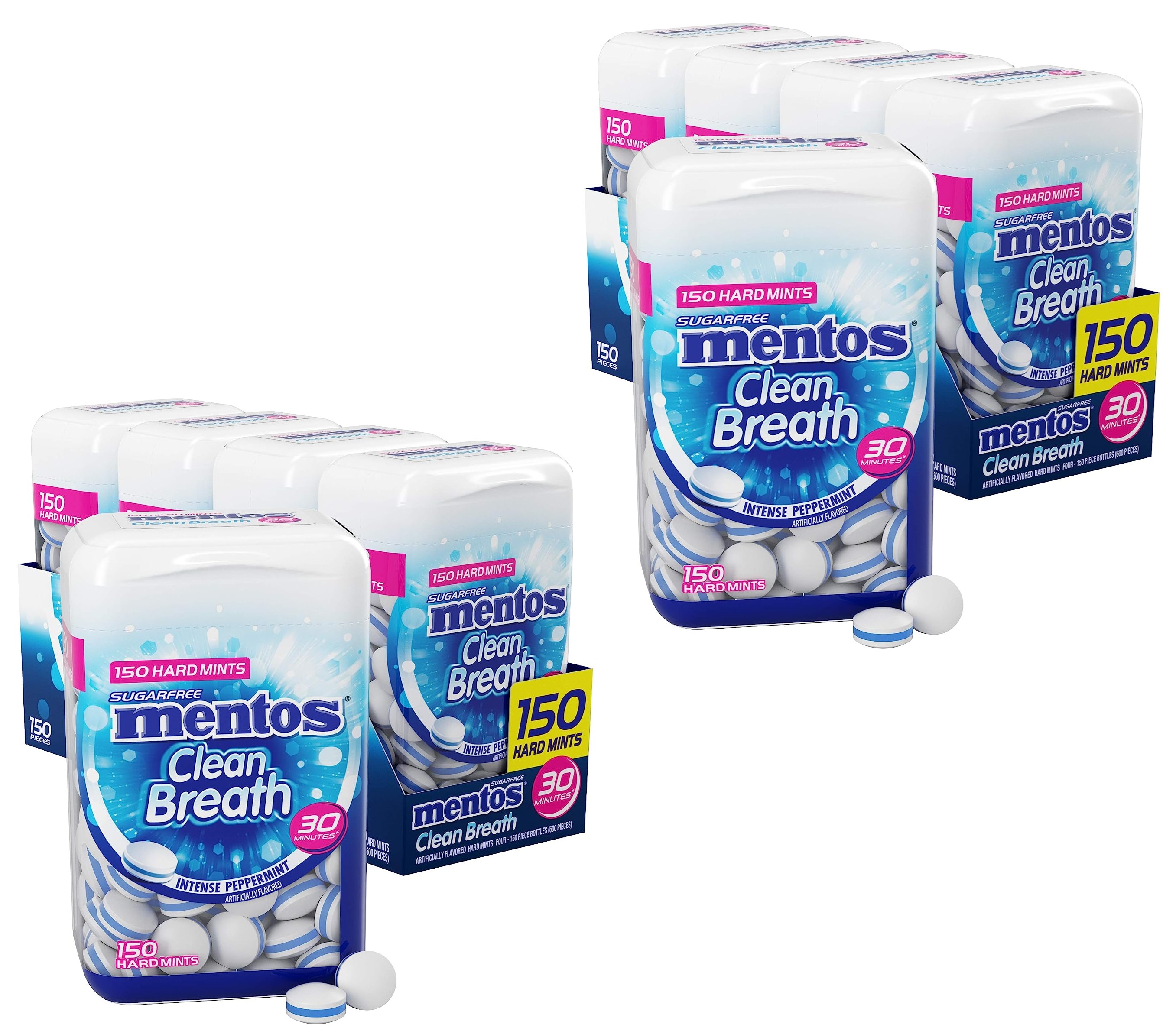 4-Pack 150-Piece Mentos Clean Breath Sugar Free Hard Mint (Intense ...