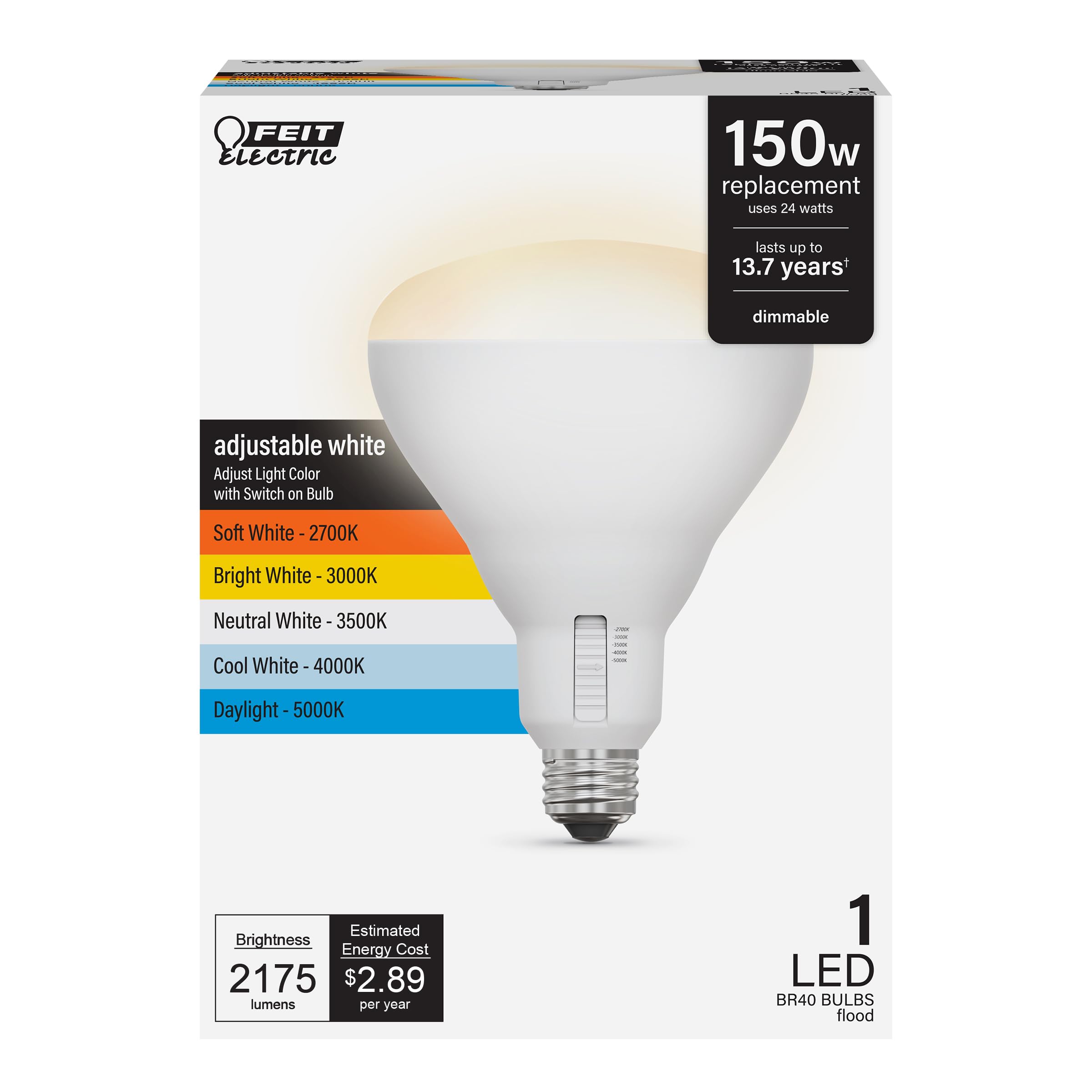 Feit Electric 2175 Lumens 150W Equivalent BR40 Dimmable LED Light Bulb ...