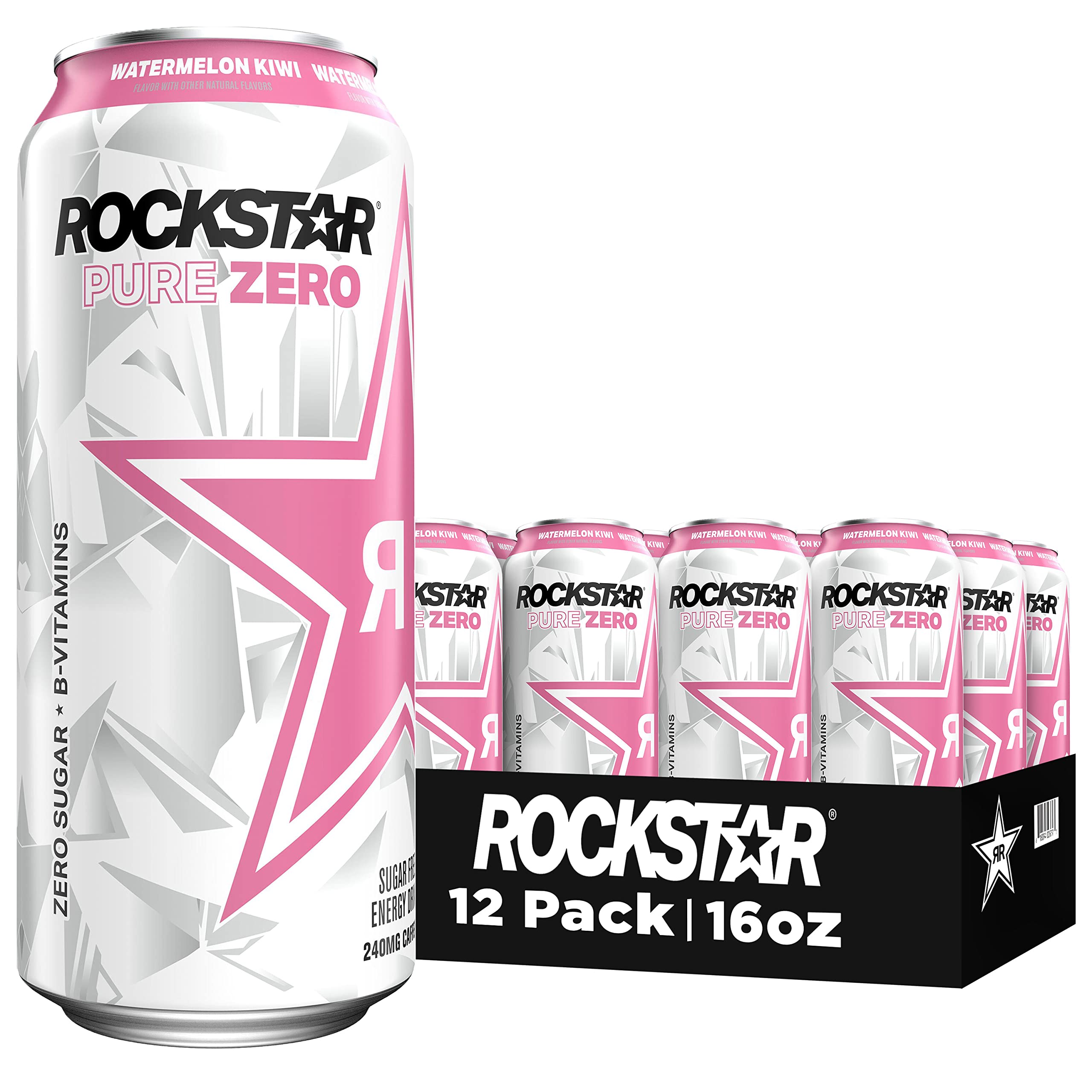 12 Pack 16 Oz Rockstar Pure Zero Energy Drink Watermelon Kiwi 