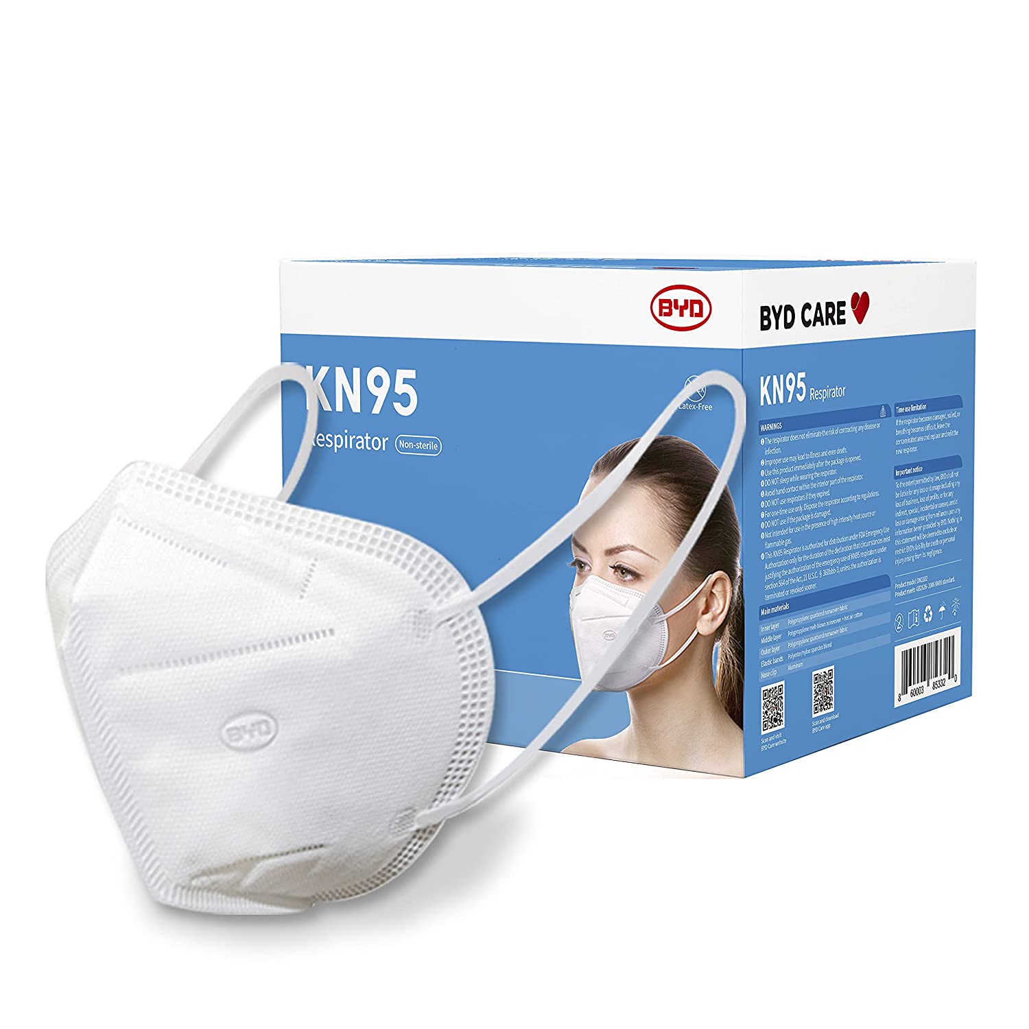 BYD CARE KN95 Respirator Mask, 50 Pieces, $8 at Amazon