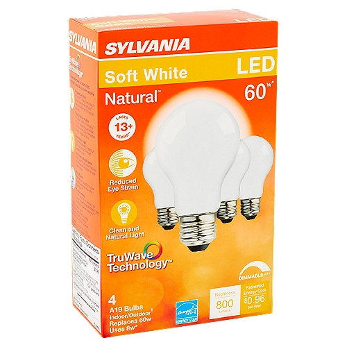 Sylvania Natural LED 60W Soft White Dimmable A19, Bulbs 4-Pack: $0.99